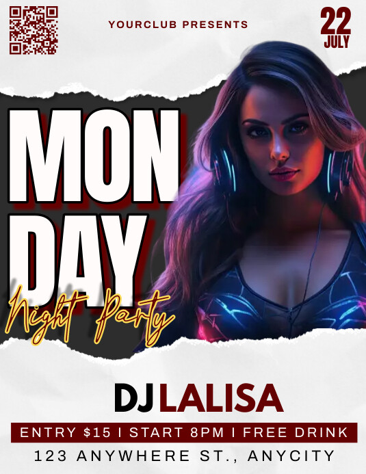 White Maksimalis Monday Night Party Pamflet ( Template | PosterMyWall