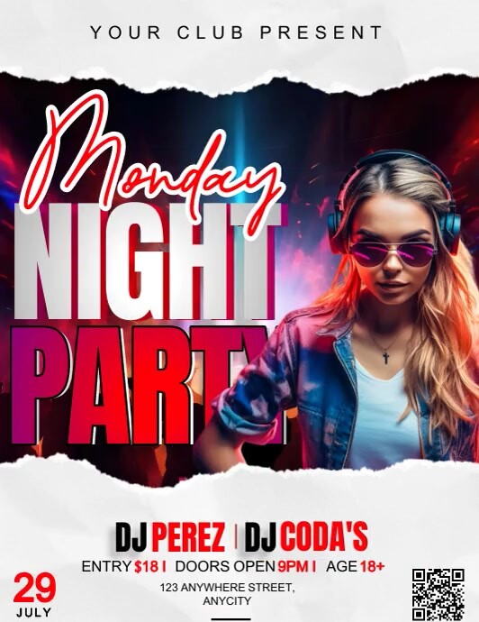 Plantilla de White Maksimalis Monday Night Party Pamflet ( | PosterMyWall