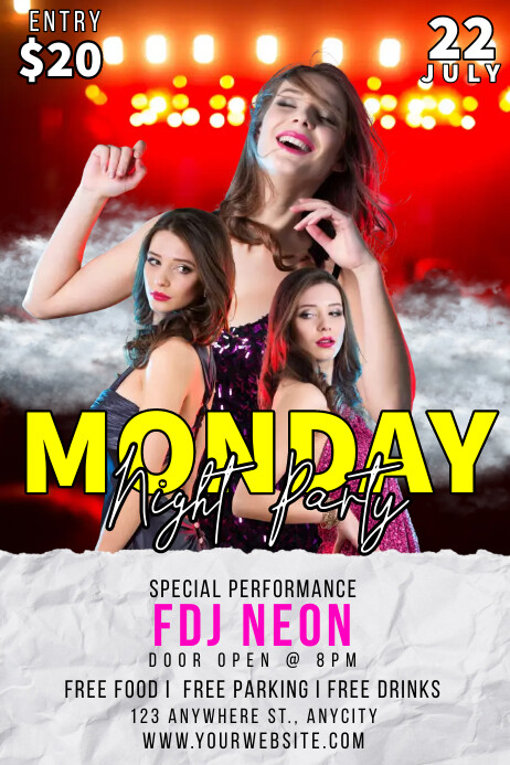 White Maksimalis Monday Night Party Poster Template | PosterMyWall