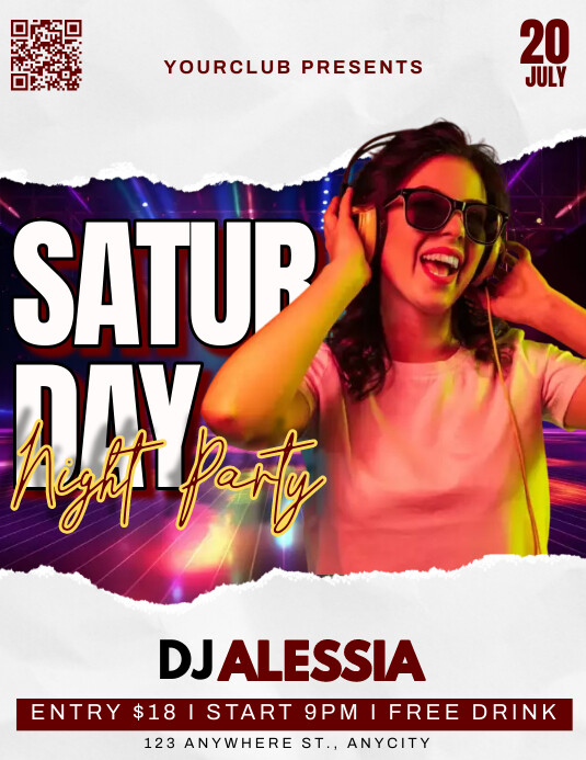 White Maksimalis Saturday Night Party Pamflet Template | PosterMyWall