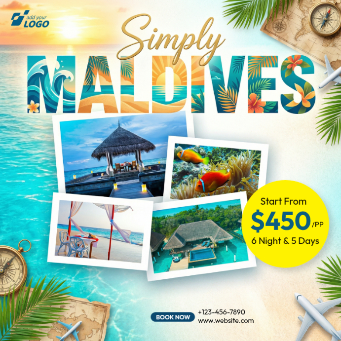 White Maldives Travel Promotion Instagram Post Template | PosterMyWall