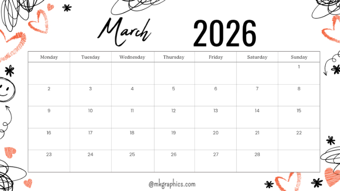 White March 2026 Calendar Presentation Template | PosterMyWall