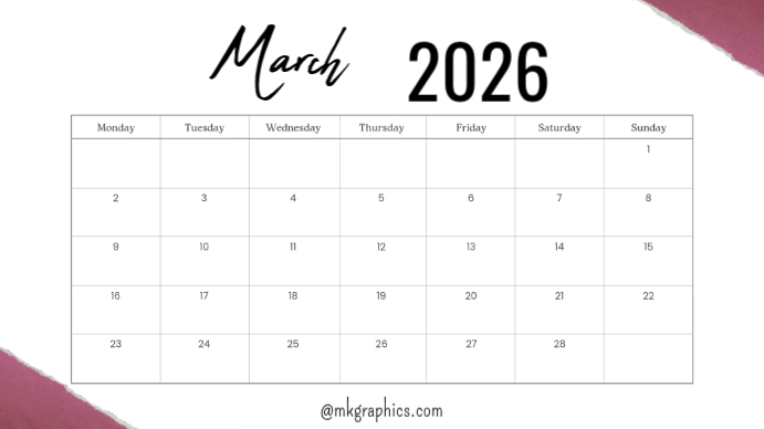 White March 2026 Calendar Presentation Template | PosterMyWall