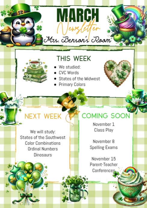 White march Classroom Newsletter A4 Template | PosterMyWall