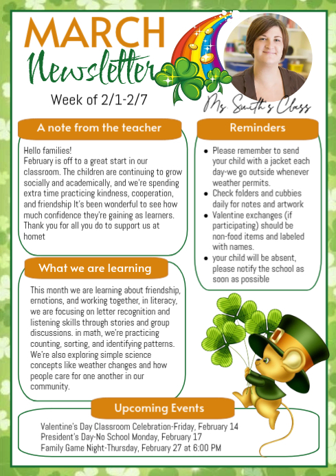 Copy of White march Classroom Newsletter A4 | PosterMyWall