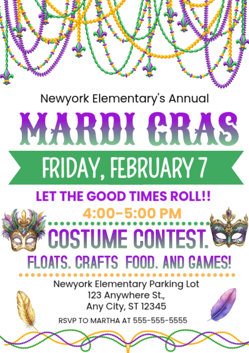 White Mardi Gras Event A4 Template | PosterMyWall