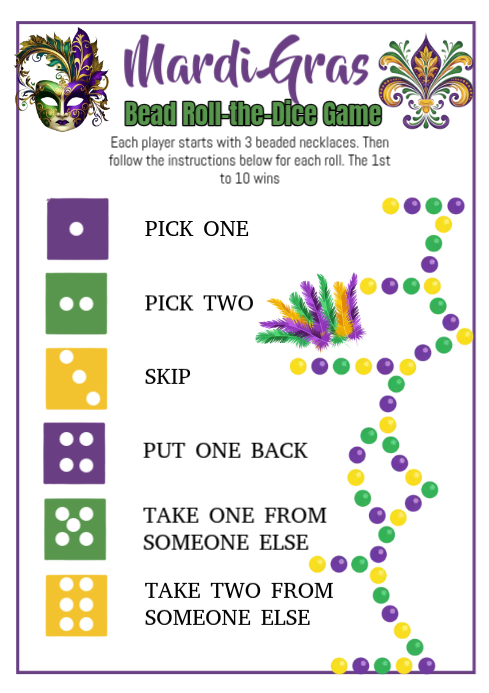 White Mardi Gras Game A4 Template | PosterMyWall