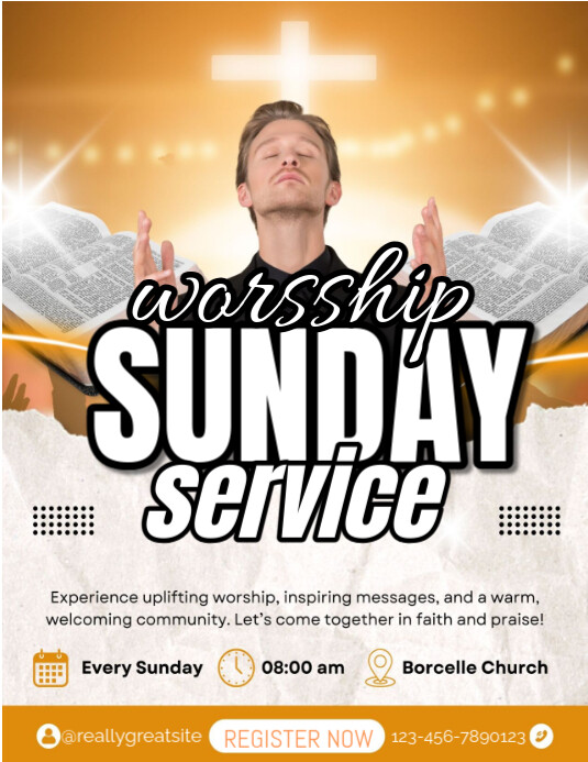 White Maximalist "elegant Sunday Worship Service Poster Template ...