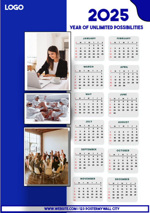 White Maximalist 2025 Calendar A3 Template | PosterMyWall