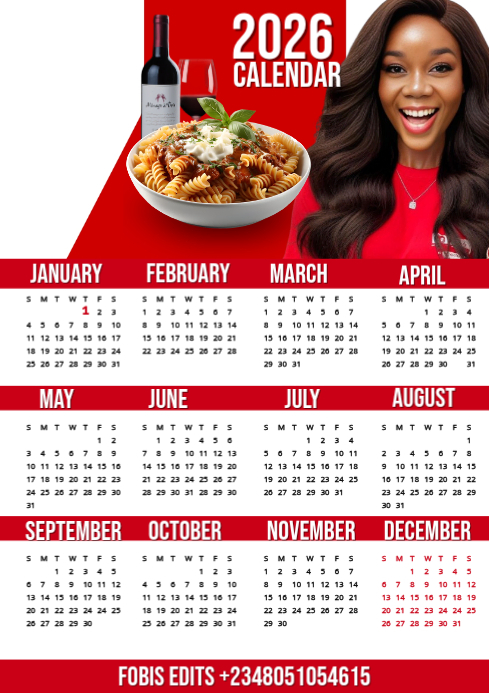 White Maximalist 2026 Calendar A4 Template | PosterMyWall