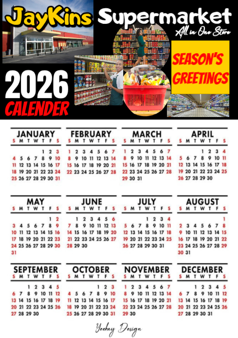 White Maximalist 2026 Calender For Supermarket A3 Template | PosterMyWall