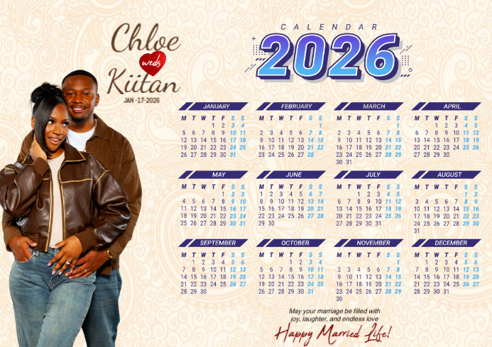 White Maximalist 2026 Marriage Calendar A4 Template | PosterMyWall