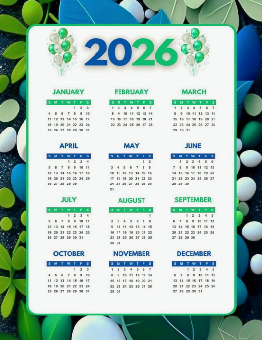 White Maximalist 2026 New Year Whole Calendar Flyer Flyer (us Letter ...