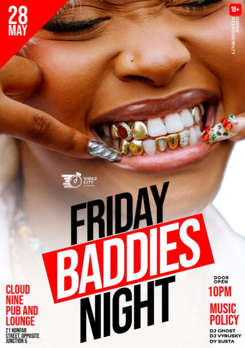 White Maximalist 3D Friday Baddies Night Club Event Flyer A4 Template ...