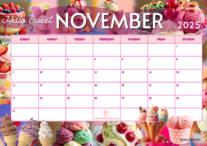 White Maximalist 3D Hello Sweet November 2025 Calendar A4 printable ...