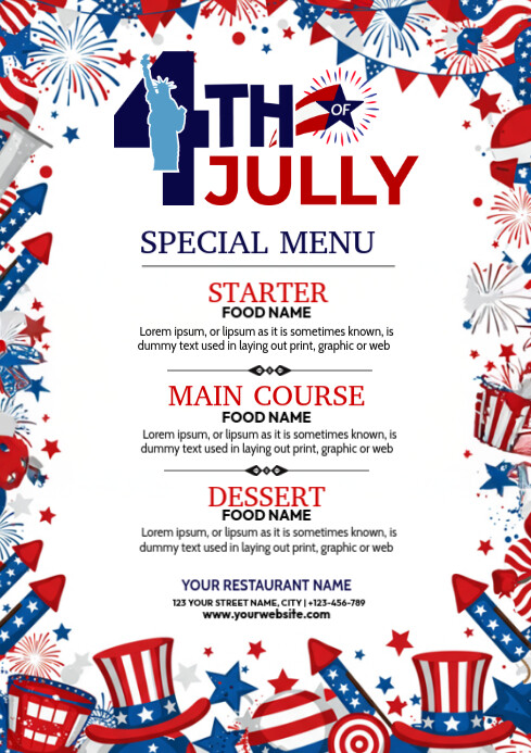 Copy of White Maximalist 4th July Special Menu A4 | PosterMyWall