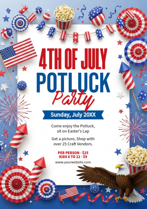 Modèle White Maximalist 4th Of July Potluck Party A4 | PosterMyWall