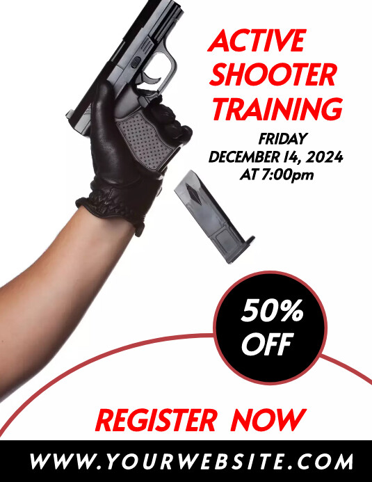 White Maximalist Active Shooter Training Flye Template | PosterMyWall