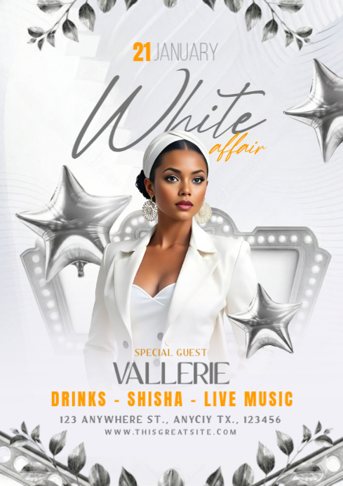 White Maximalist Affair Night Party A4 Template | PosterMyWall