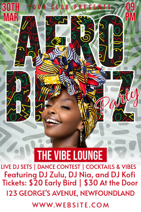 White Maximalist Afro Beatz Party Poster Template | PosterMyWall