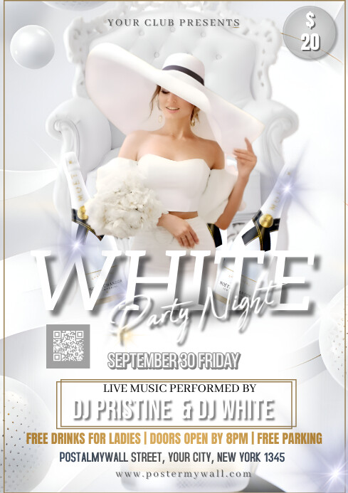 White Maximalist All White Party Invitation T เทมเพลต | PosterMyWall