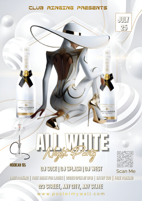 Copy of White Maximalist All White Party Night Templa | PosterMyWall