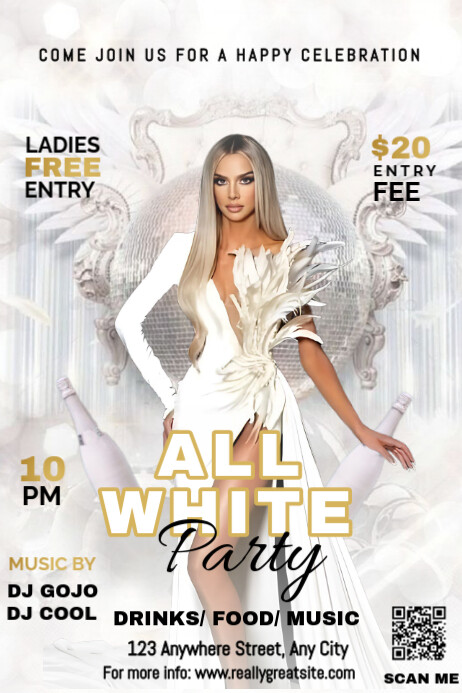 White Maximalist All White Party Poster Template | PosterMyWall