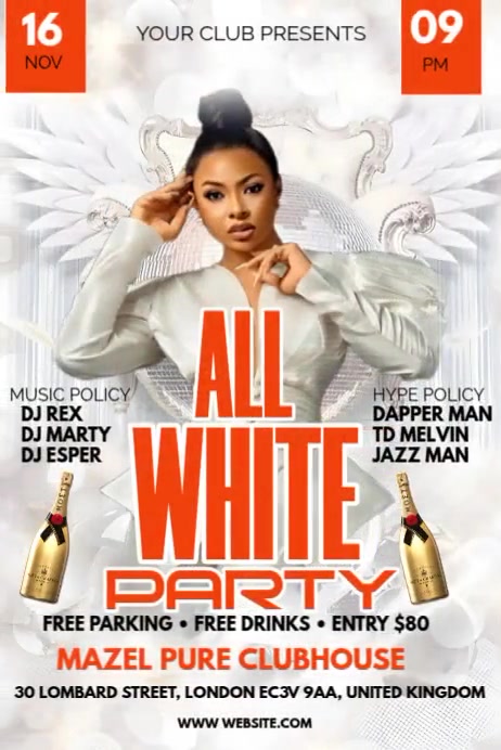 White Maximalist All White Party Poster Template | PosterMyWall