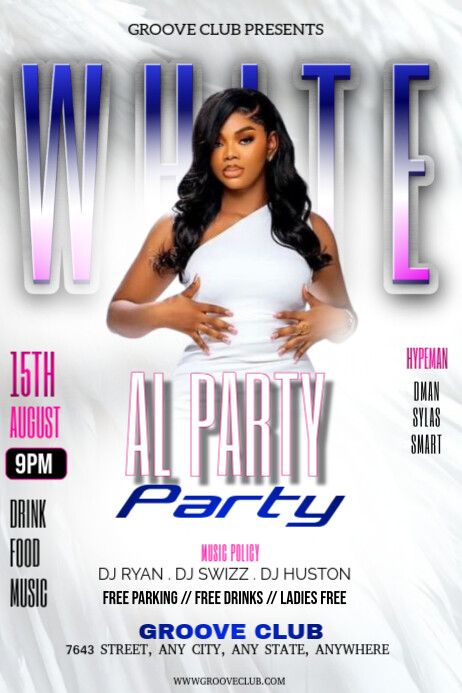 White Maximalist All White Party Poster Template | PosterMyWall
