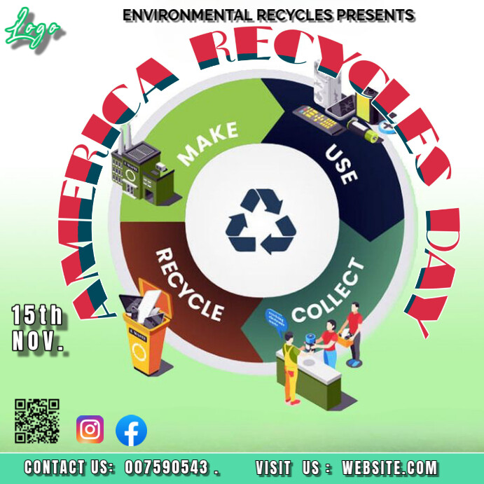 White Maximalist America Recycles Day Instagram Post Template ...