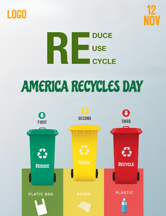 White Maximalist America Recycles Day Flyer (us Letter) templaat ...