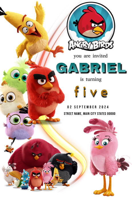 White Maximalist Angry Birds Poster Template | PosterMyWall