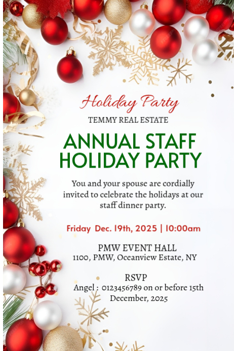 White Maximalist Annual Staff Party Poster Template | PosterMyWall