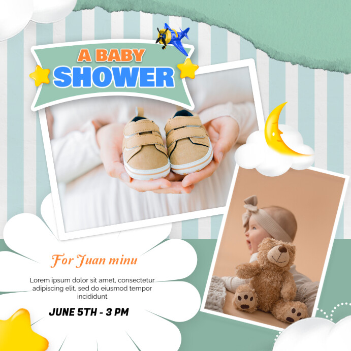 White Maximalist Baby Shower Girl Square Instagram Post Template ...