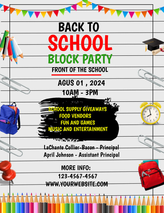 White Maximalist Back To School Block Party Template | PosterMyWall