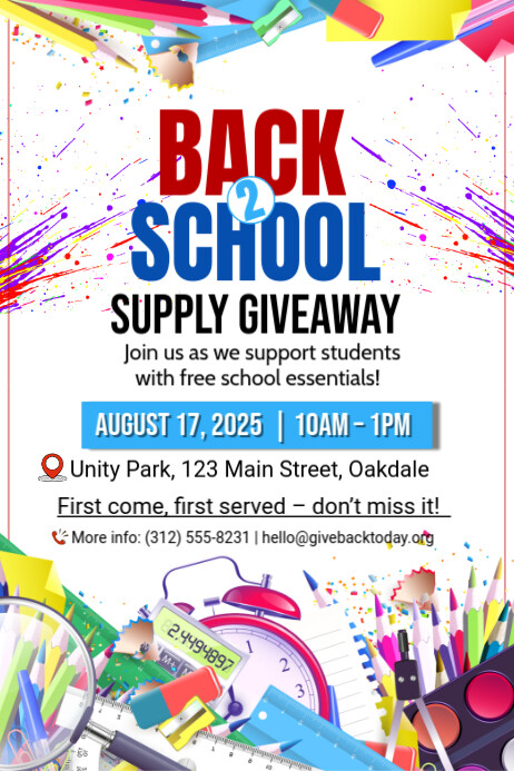White Maximalist Back To School Supply Giveaway Poster Template | PosterMyWall