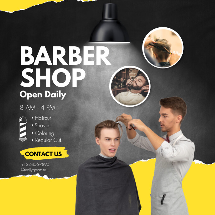 White Maximalist Barershop Instagram Post Template | PosterMyWall