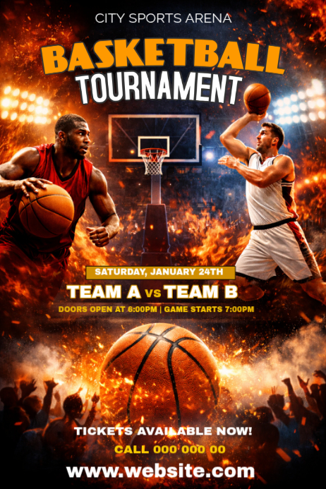 White Maximalist Basketball Tournament Poster Template | PosterMyWall