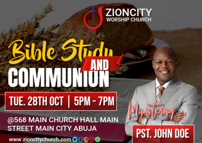 White Maximalist Bible Study And Communion Service Postcard Template ...