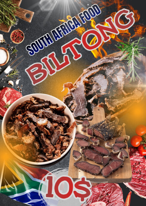 White Maximalist Biltong South Africa Food A4 Template | PosterMyWall