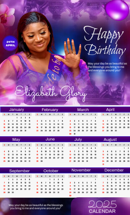 White Maximalist Birthday Wishes Calendar Template Design Us Legal ...