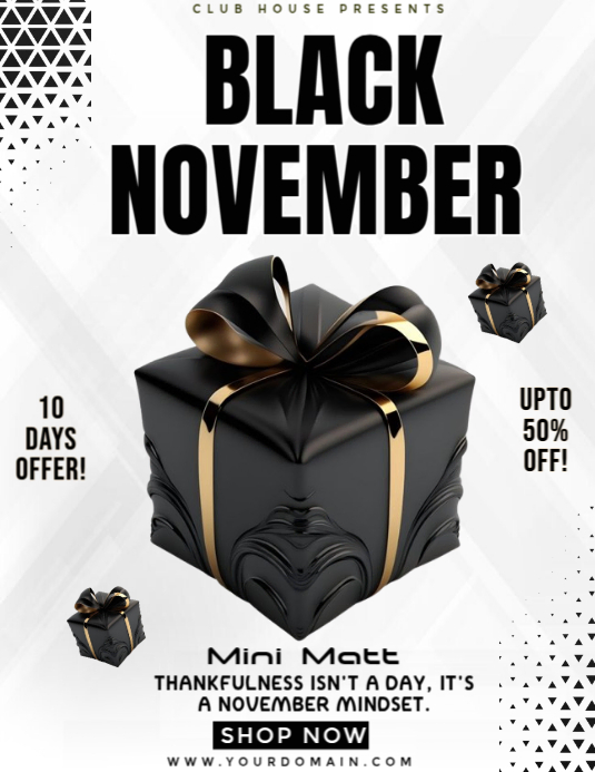 White Maximalist Black November Flyer (us Letter) Template | PosterMyWall