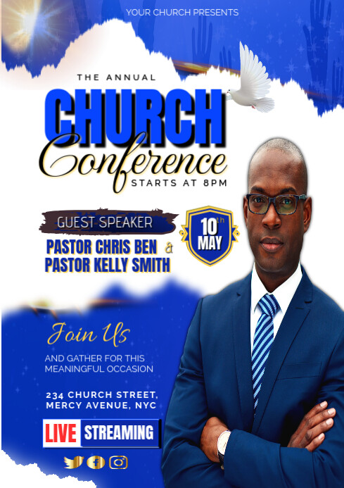 White Maximalist Blue Church conference Maximalist A3 Template ...
