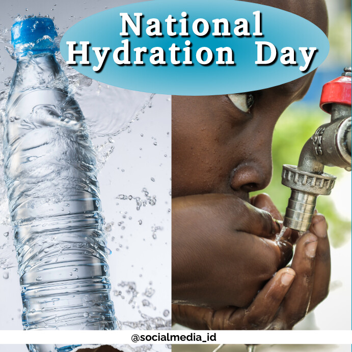 White Maximalist Blue National Hydration Day Template | PosterMyWall