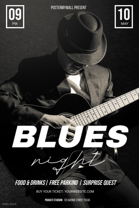 Plantilla de White Maximalist Blues Music Event Poster | PosterMyWall