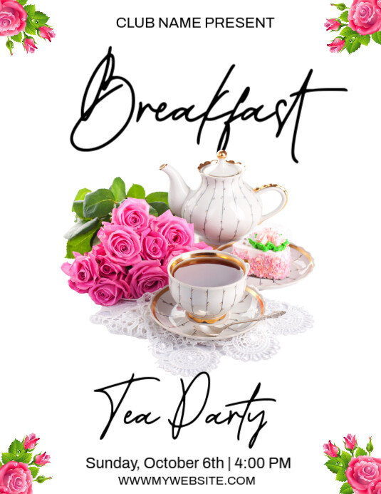White Maximalist Breakfast Tea Party Flyer Template | PosterMyWall