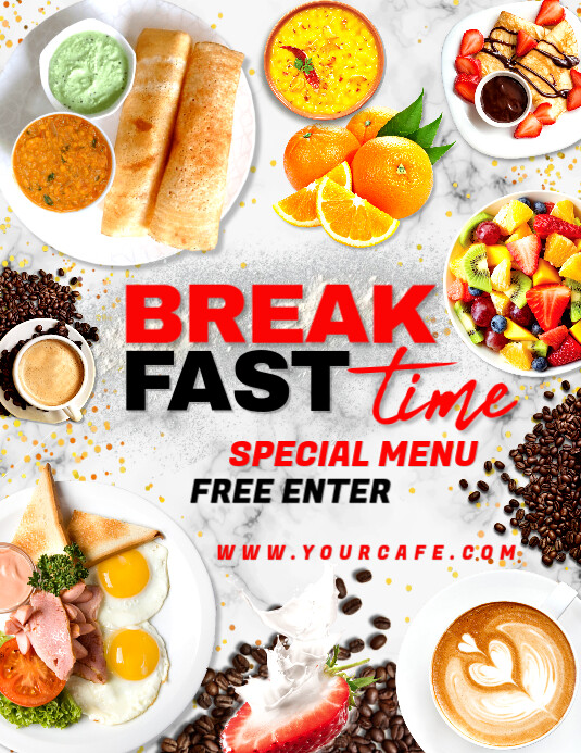 White Maximalist Breakfast Time Flyer (us Letter) Template | PosterMyWall