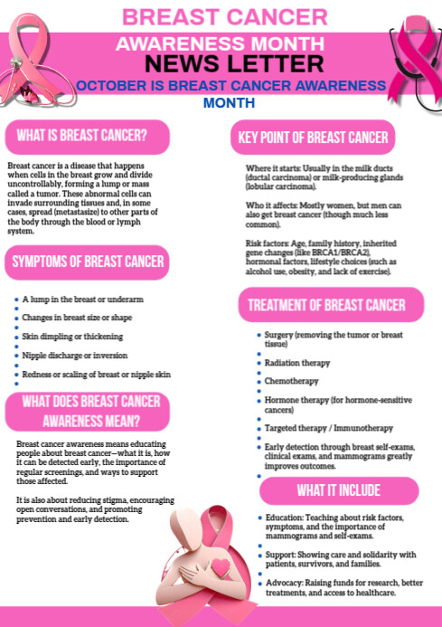 White Maximalist Breast Cancer Awareness Newsletters A4 Modelo ...
