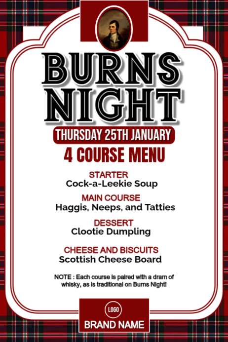 Plantilla de White Maximalist Burns Night Menu Poster | PosterMyWall
