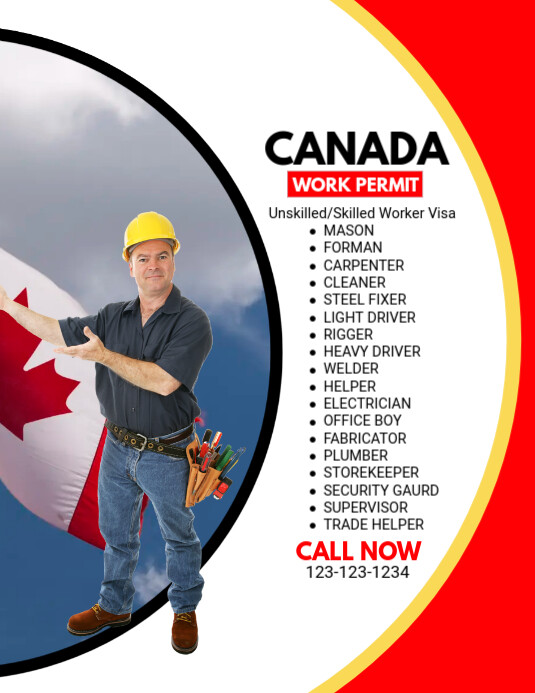 White Maximalist Canada Work Permit Flyer (us Letter) Template | PosterMyWall
